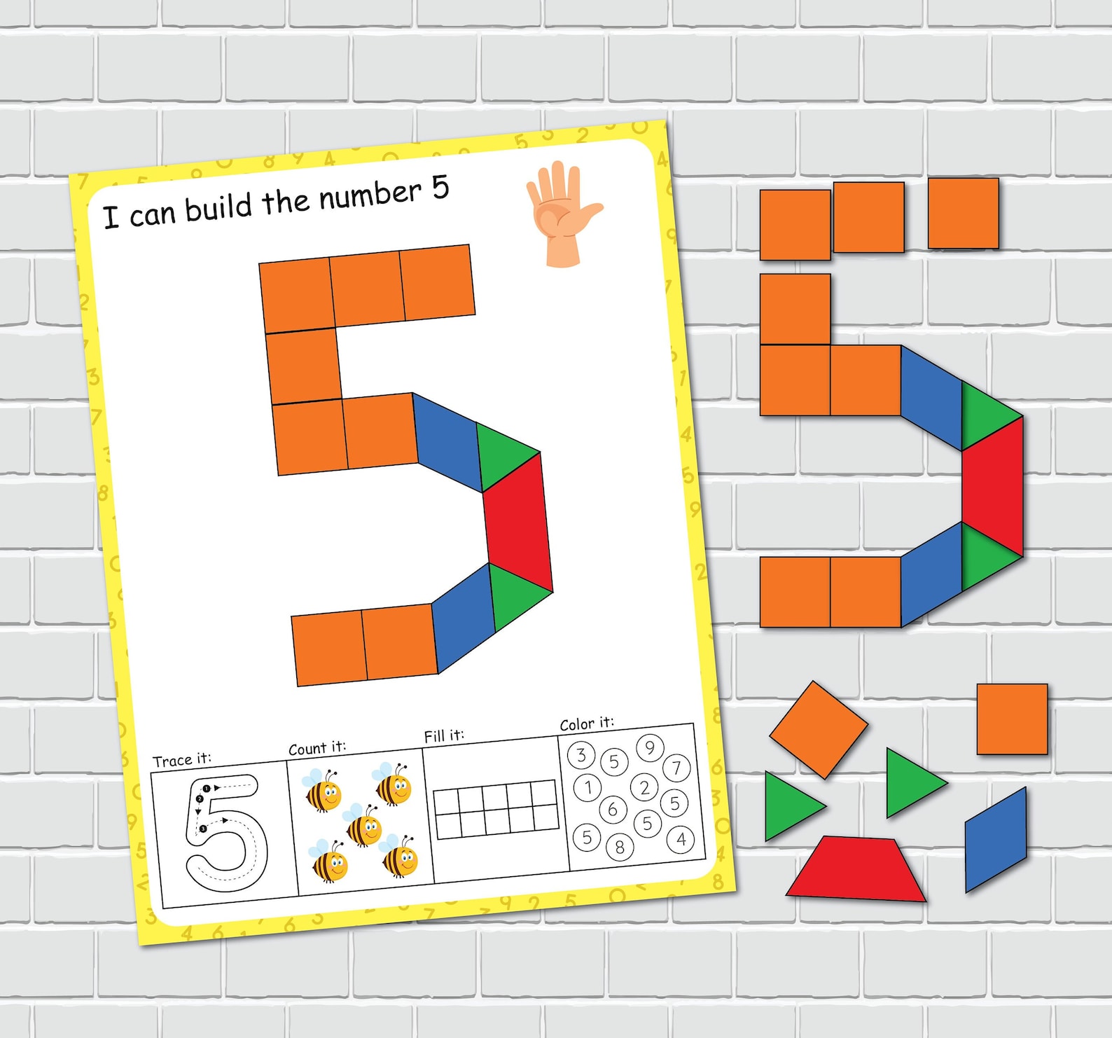 Numbers Pattern Blocks Activity, STEM Challenge Cards for Preschool and ...