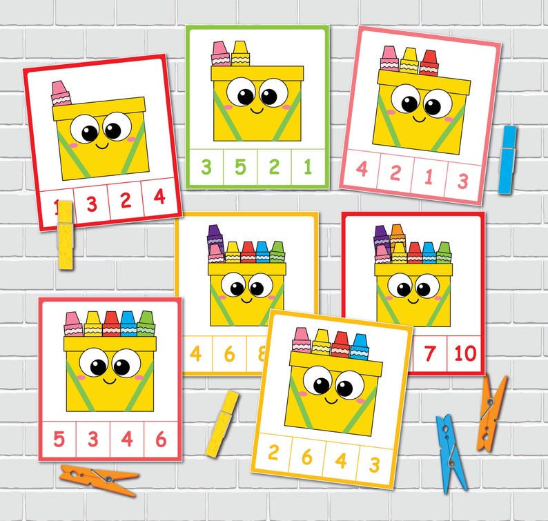 Crayons Clip and Count Cards: Preschool Math Game (digital Download) - Etsy