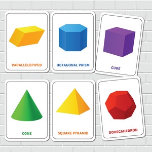 3D Shapes Flash Cards. Preschool Learning Activity. Kids Geometric ...