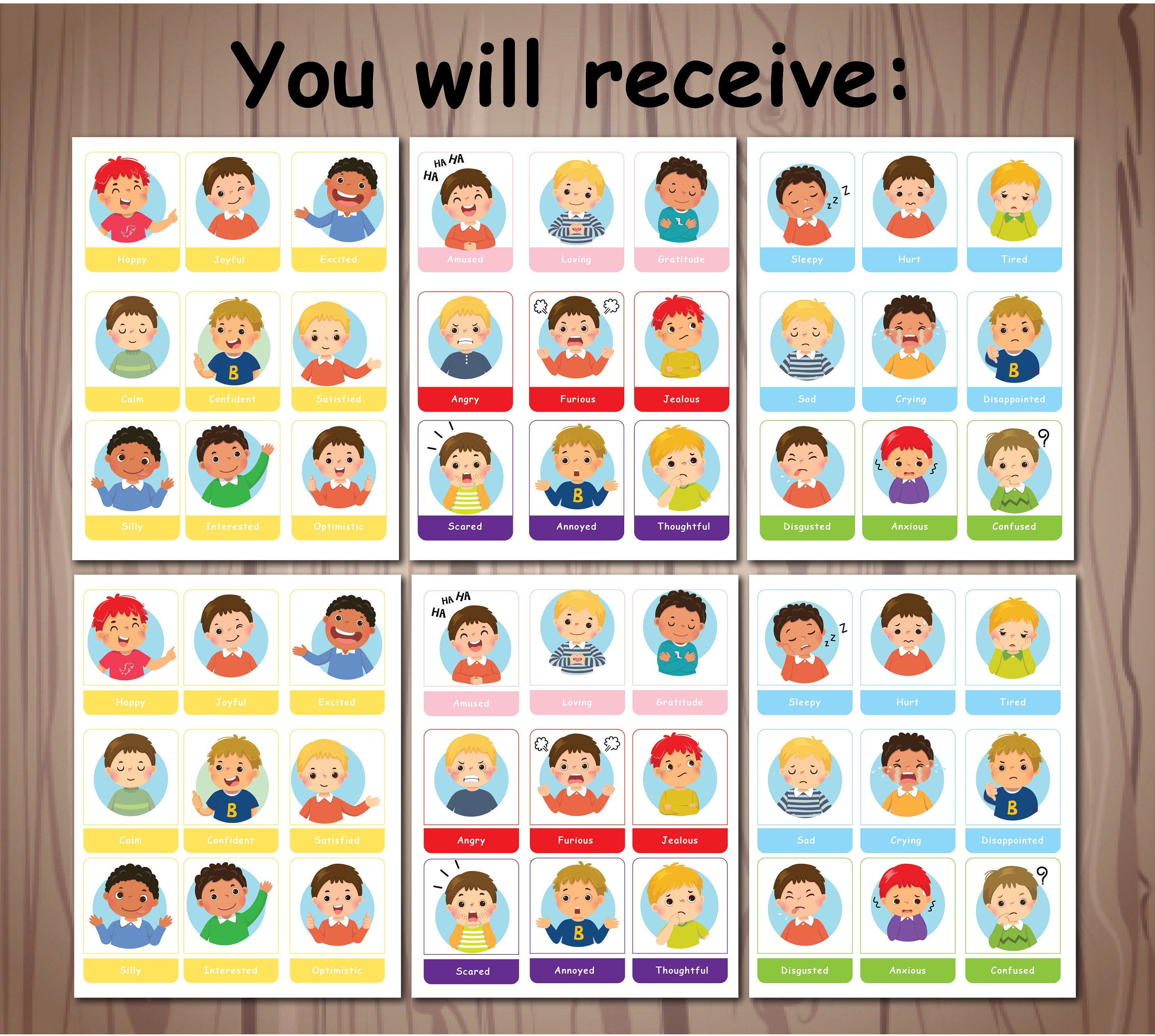 Emotion Flashcards Kids Feelings Flash Cards Montessori - Etsy