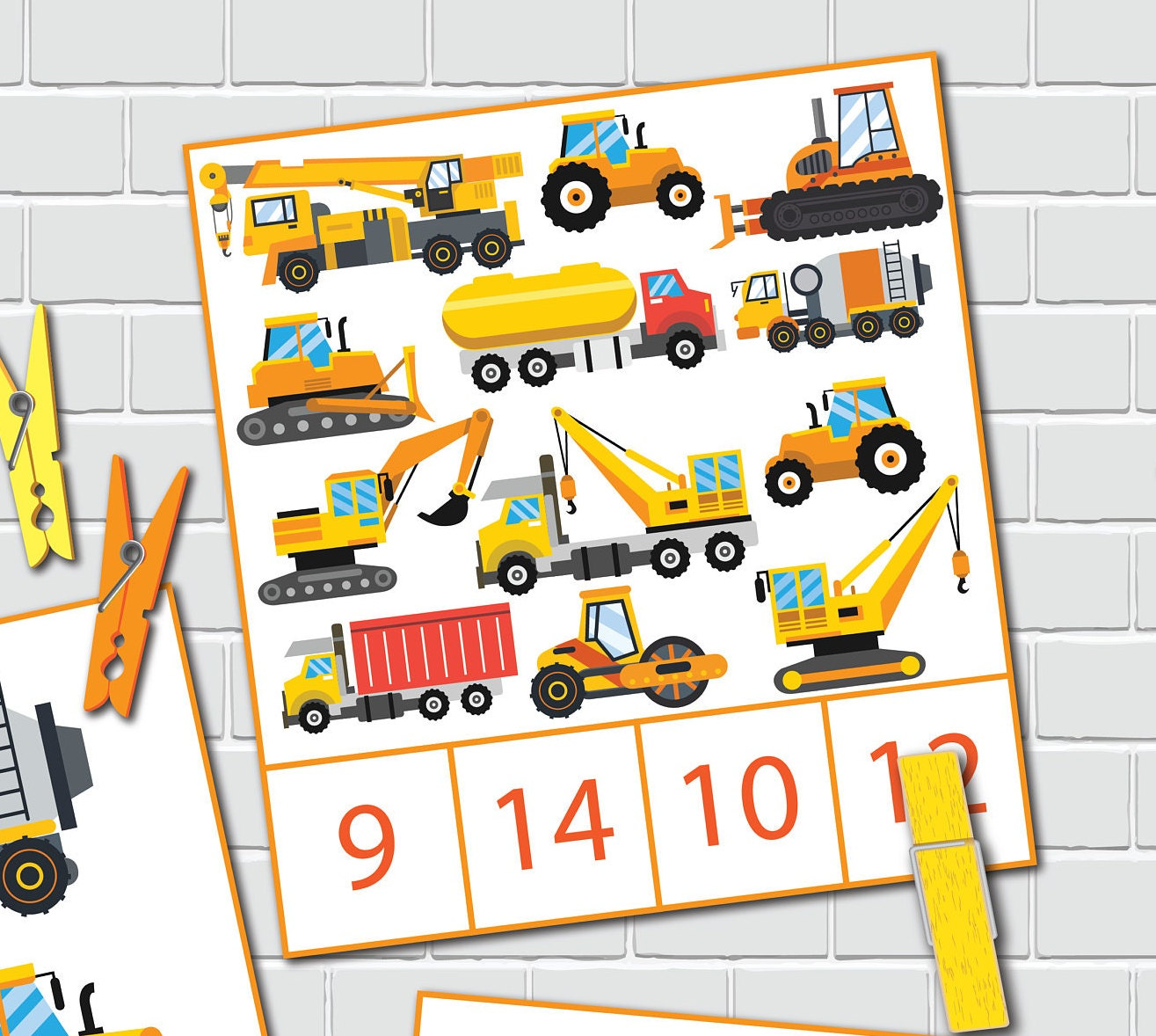 Construction Clip and Count Trucks Counting Activity Preschool - Etsy