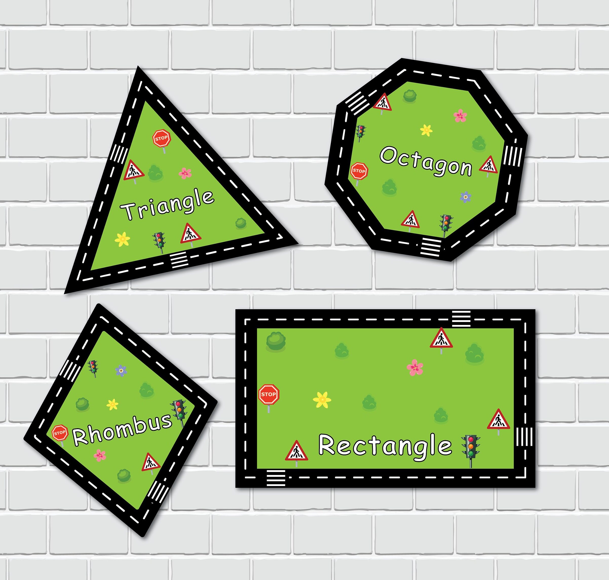 Road Shape Mats for Preschool, 2D Shapes Printable Activity, Homeschool ...