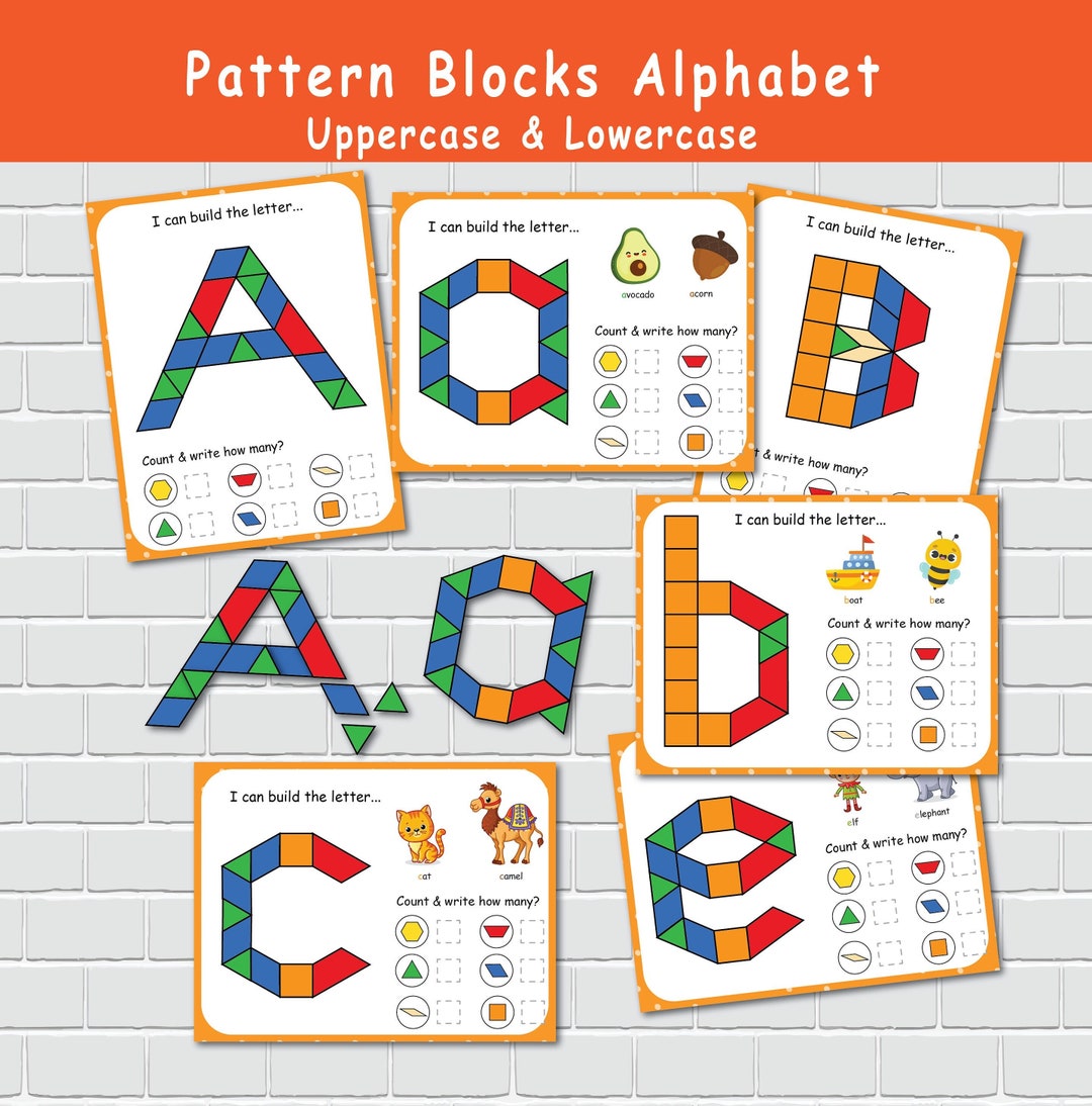 Alphabet Pattern Blocks Activity, STEM Challenge Cards for Preschool ...