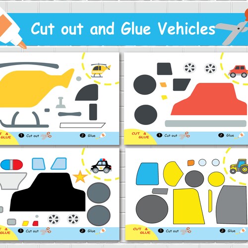 Construction Trucks Cut Out and Glue. Crafts for Kids. - Etsy