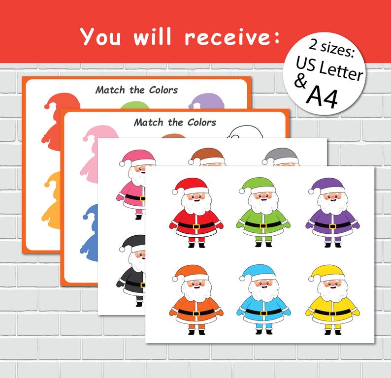 Santa Color Matching Activity, Toddler Printable, Christmas Busy Book ...