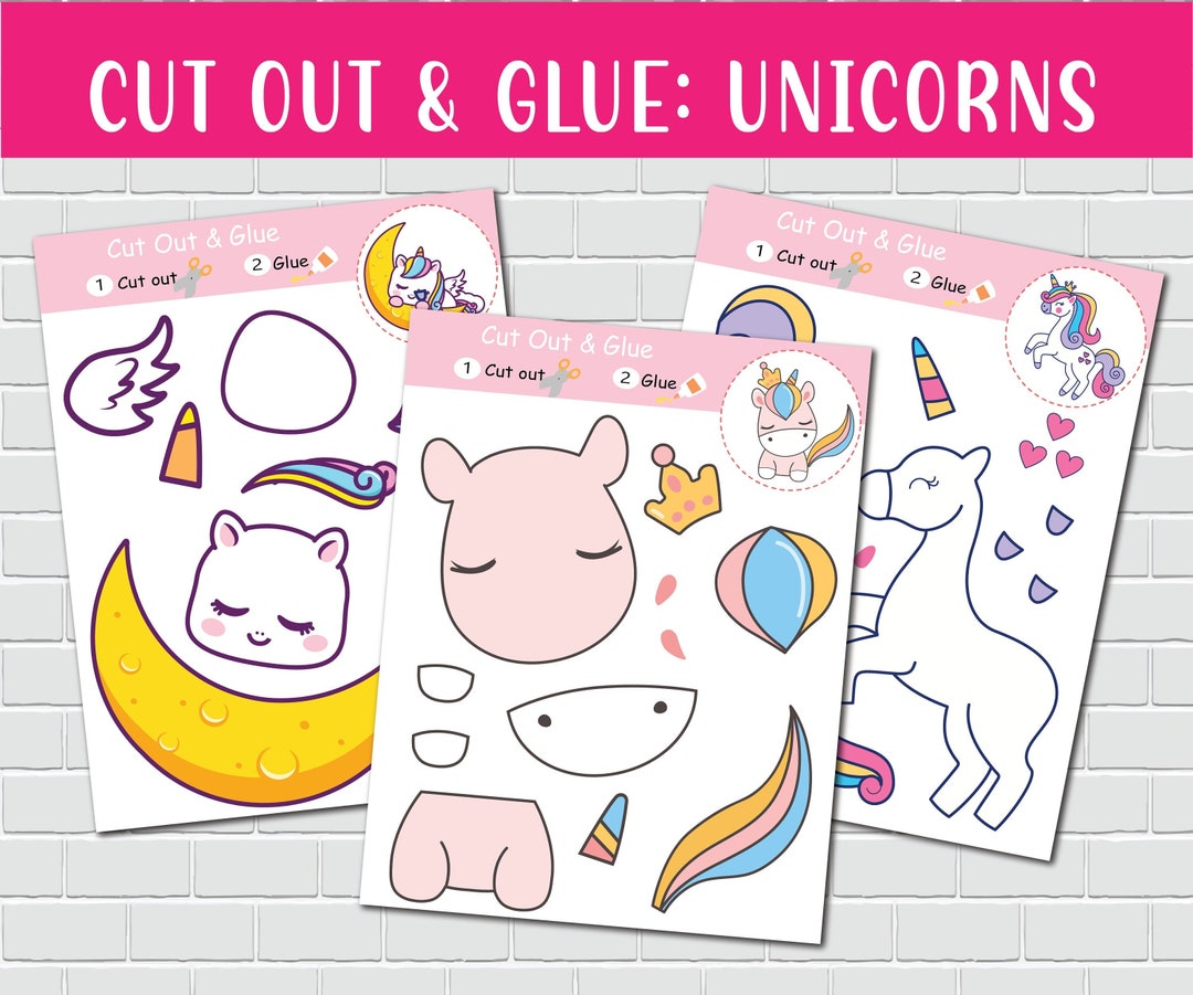 Unicorns Cut Out and Glue Craft for Kids. Scissors Skills Activity for ...