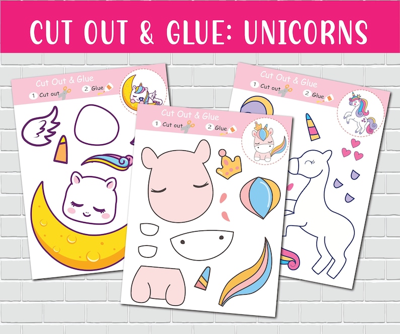 Unicorns Cut Out and Glue Craft for Kids. Scissors Skills Activity for ...