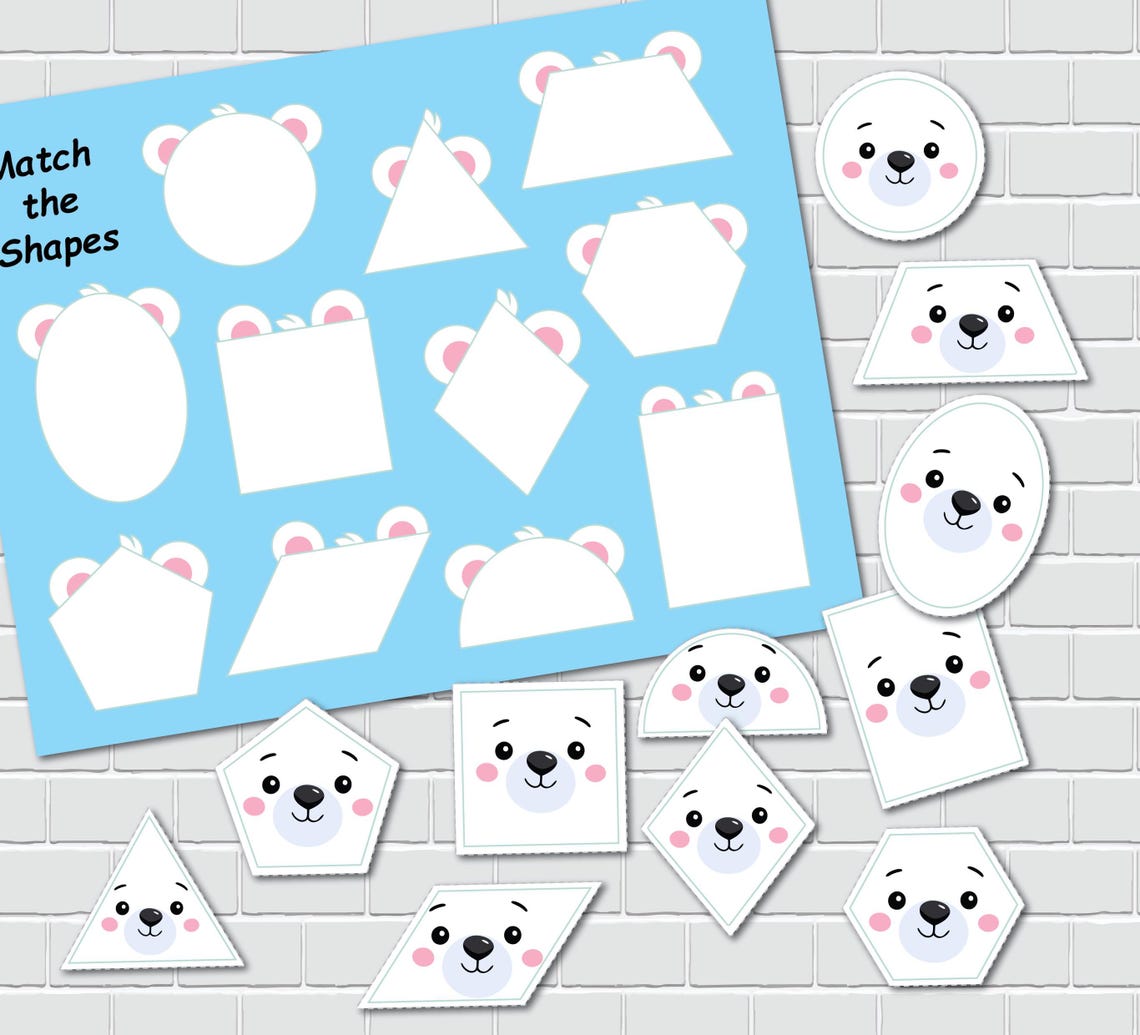 Polar Bear 2D Shapes Matching Activity, Winter Busy Book (digital ...