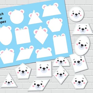 Polar Bear 2D Shapes Matching Activity, Winter Busy Book (digital ...