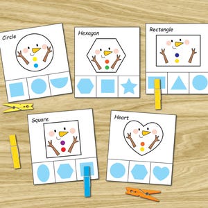 Snowman Shapes Clip Cards, 2D Shapes, Winter Activity (digital Download ...