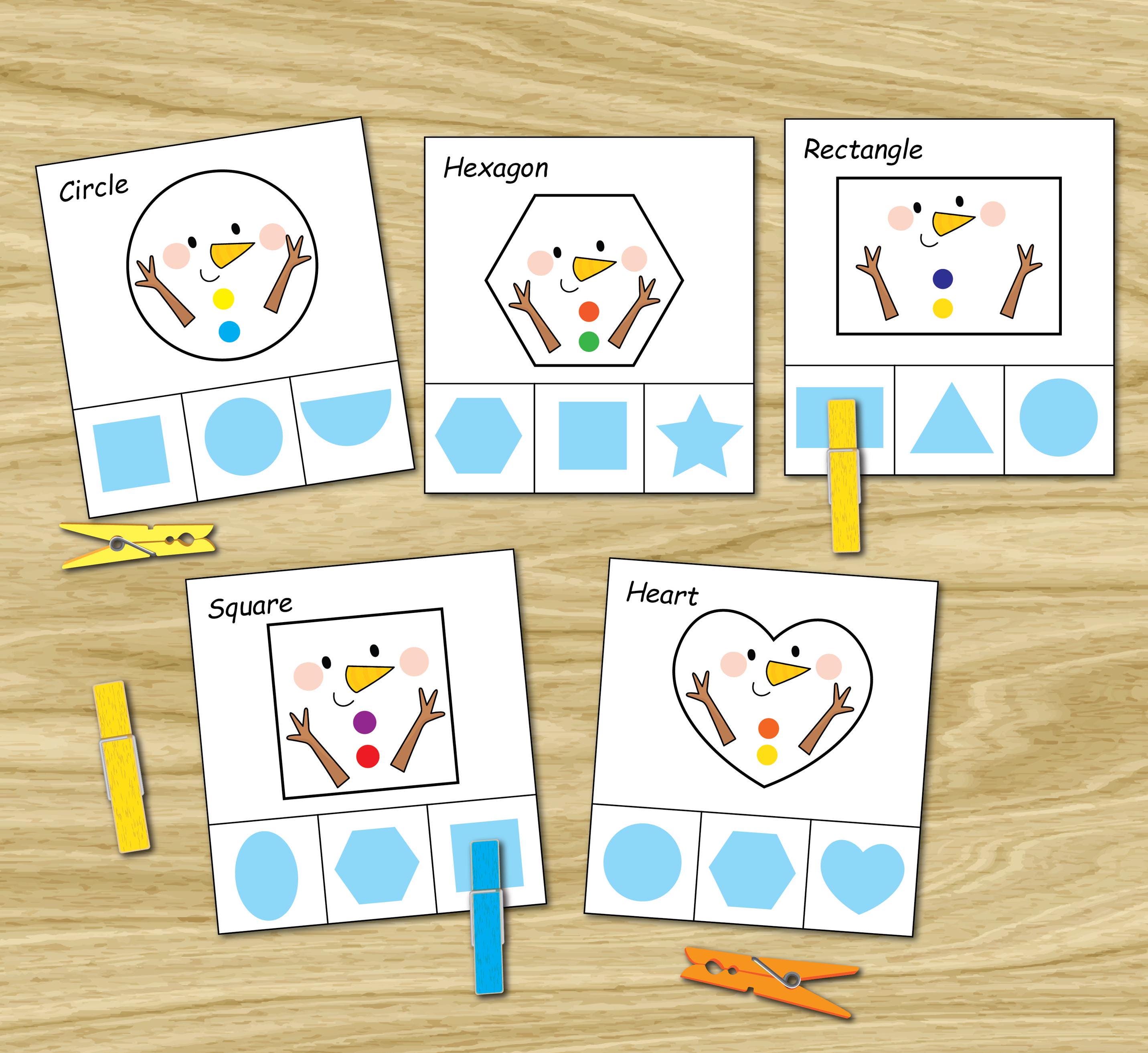 Snowman Shapes Clip Cards, 2D Shapes, Winter Activity (digital Download ...