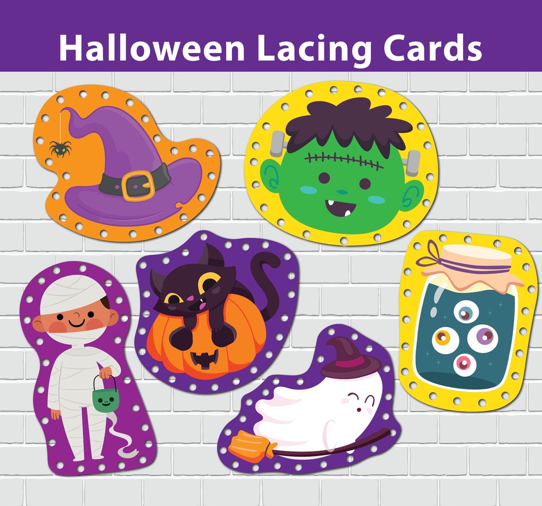 Halloween Lacing Cards, Preschool Fine Motor Skill Activity, Fall ...