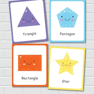 2D Shapes Flash Cards. Preschool Learning Activity. Toddler Geometric ...