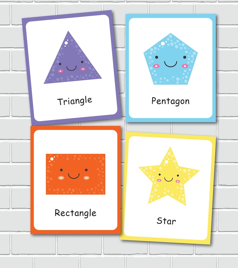 2D Shapes Flash Cards. Preschool Learning Activity. Toddler Geometric ...