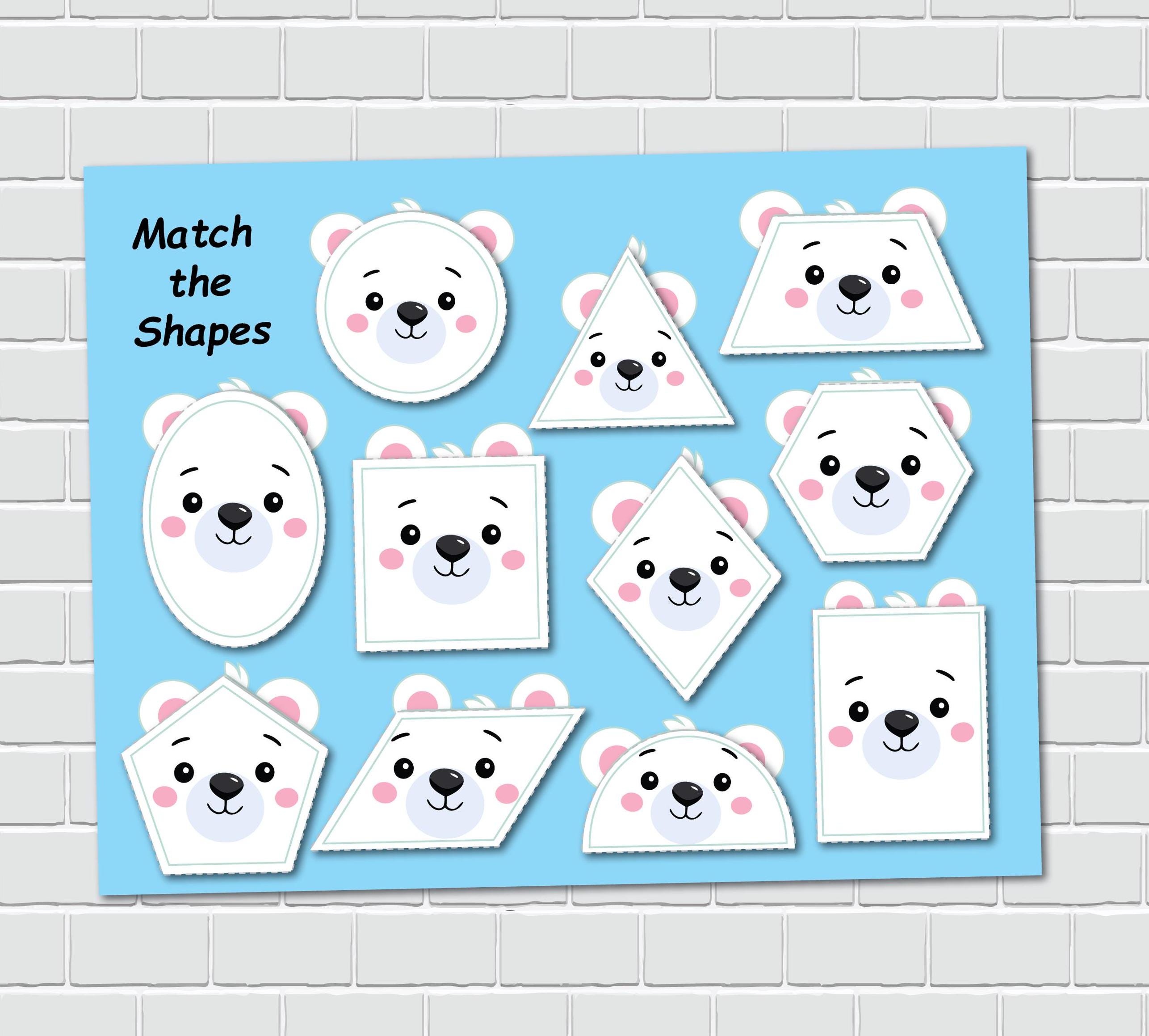 Polar Bear 2D Shapes Matching Activity, Winter Busy Book (digital ...