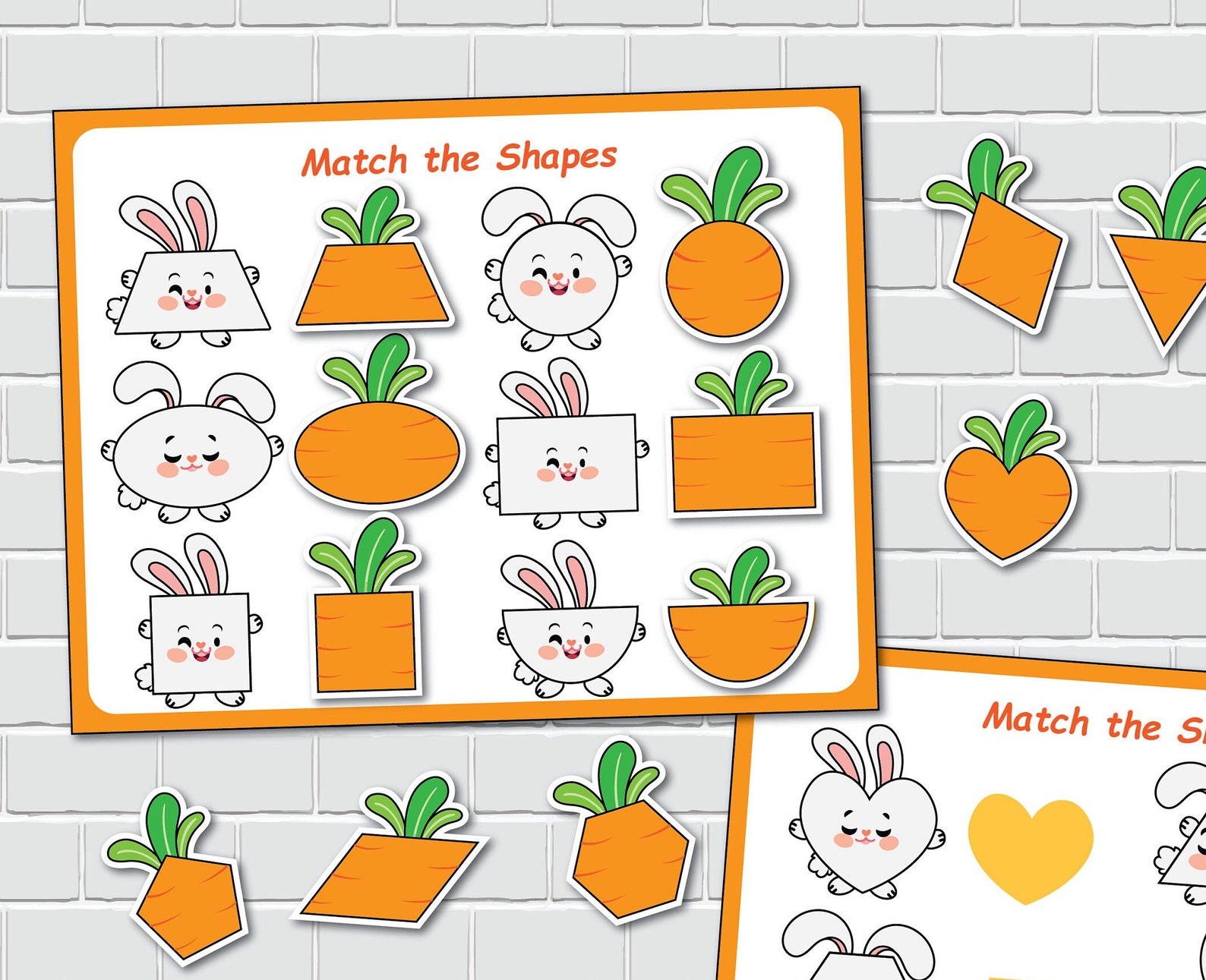 Bunny Shapes Sort and Match Activity, 2D Shapes, Spring Busy Book, File ...