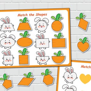 Bunny Shapes Sort and Match Activity, 2D Shapes, Spring Busy Book, File ...