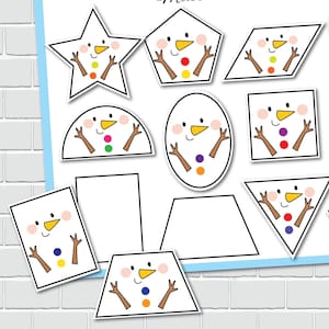 Snowman 2D Shapes Matching Activity for Kids, Winter Busy Book, File ...