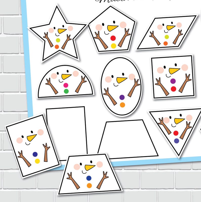 Snowman 2D Shapes Matching Activity for Kids, Winter Busy Book, File ...