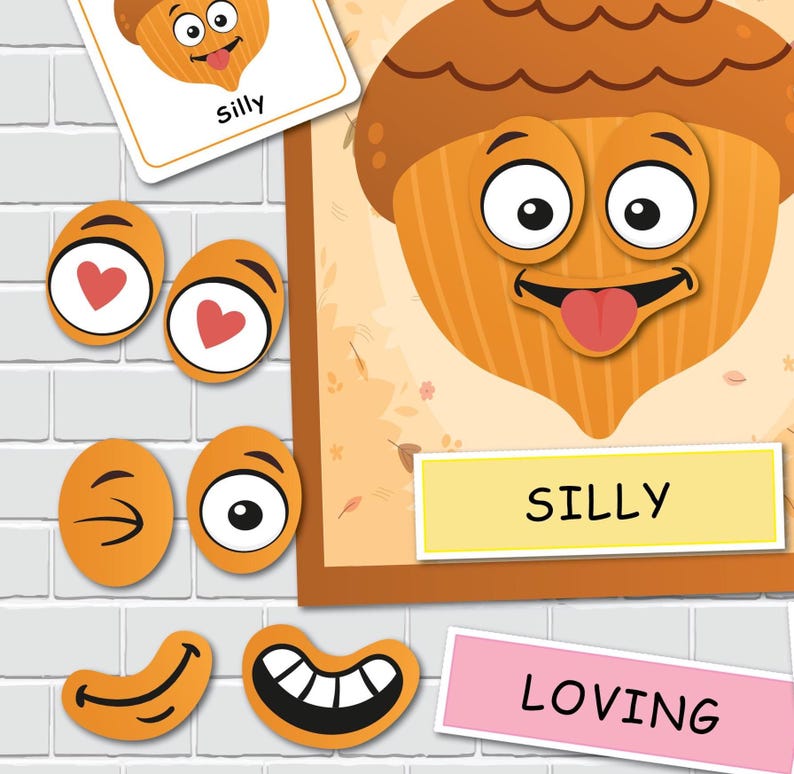 Acorn Emotions Matching Activity, Preschool Feelings Printable (digital ...