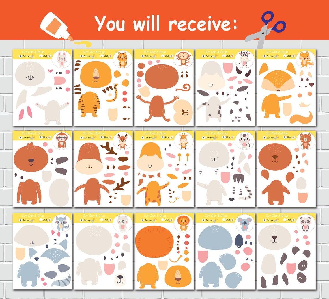 Cut Out and Glue Crafts for Kids. Scissors Skills Activity. - Etsy