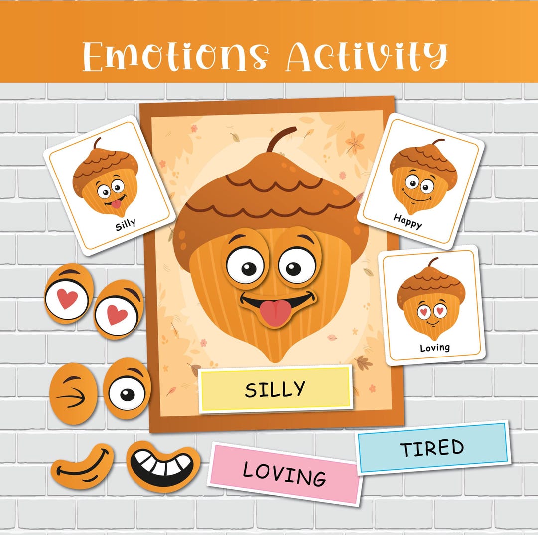 Acorn Emotions Matching Activity, Preschool Feelings Printable (digital ...