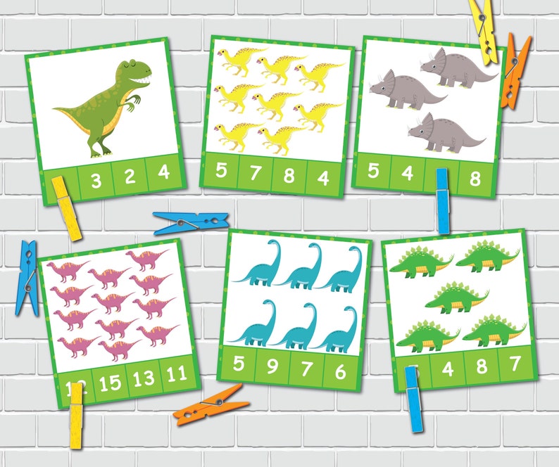 Dinosaurs Clip and Count Cards 1-20 Toddler Counting - Etsy