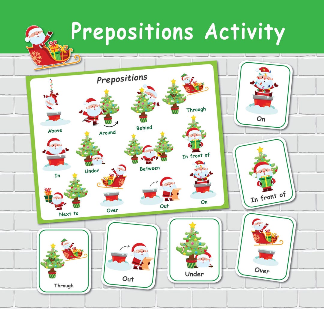 Santa Prepositions Activity: English Learning Poster & Flashcards ...