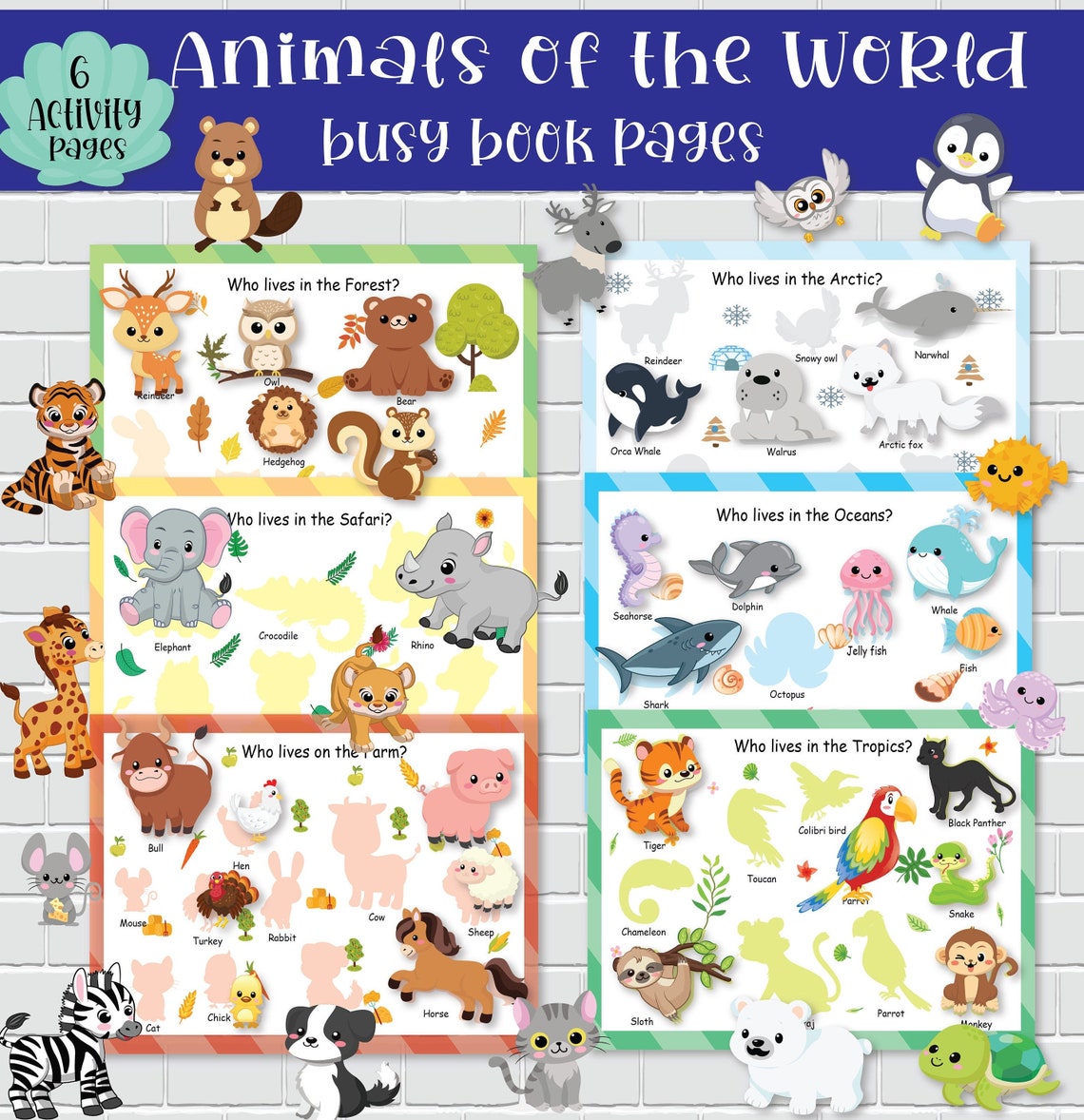 Animals of the World Busy Book Pages for Kids. Toddler - Etsy