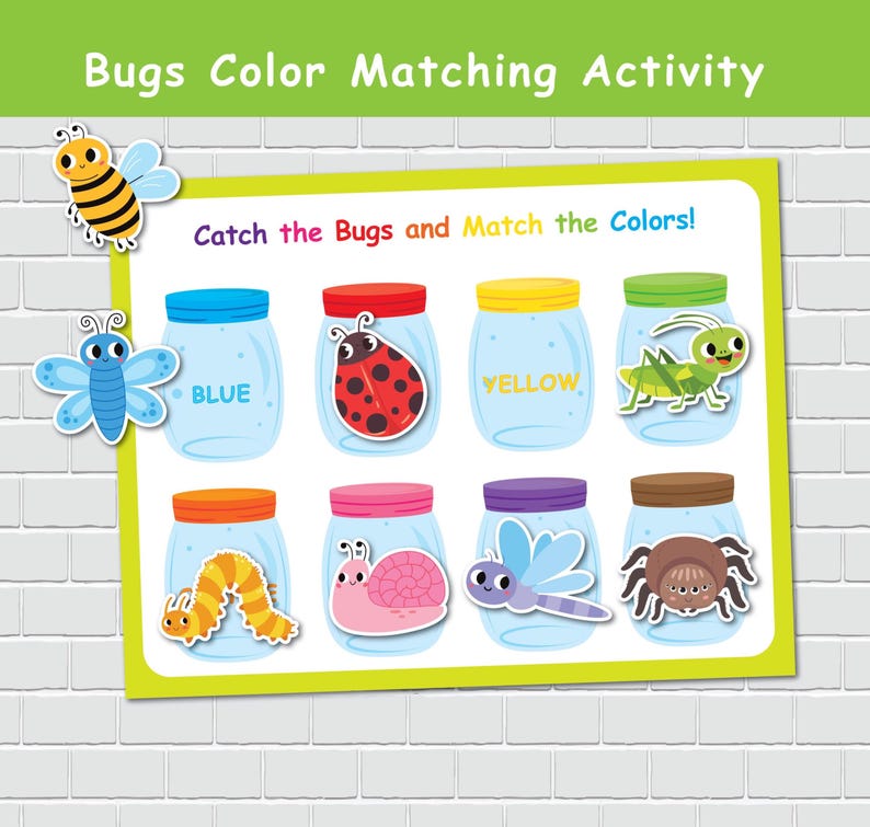 Bugs in a Jar Color Matching Activity, Color Sorting Printable (digital ...