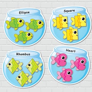 Fish Shapes and Fishbowl Sorting Mats, 2D Shapes Center, Busy Book Page ...