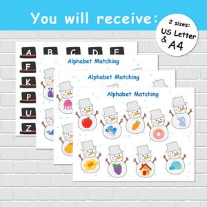 Snowman Letter Matching Activity for Kids, Alphabet File Folder Game ...