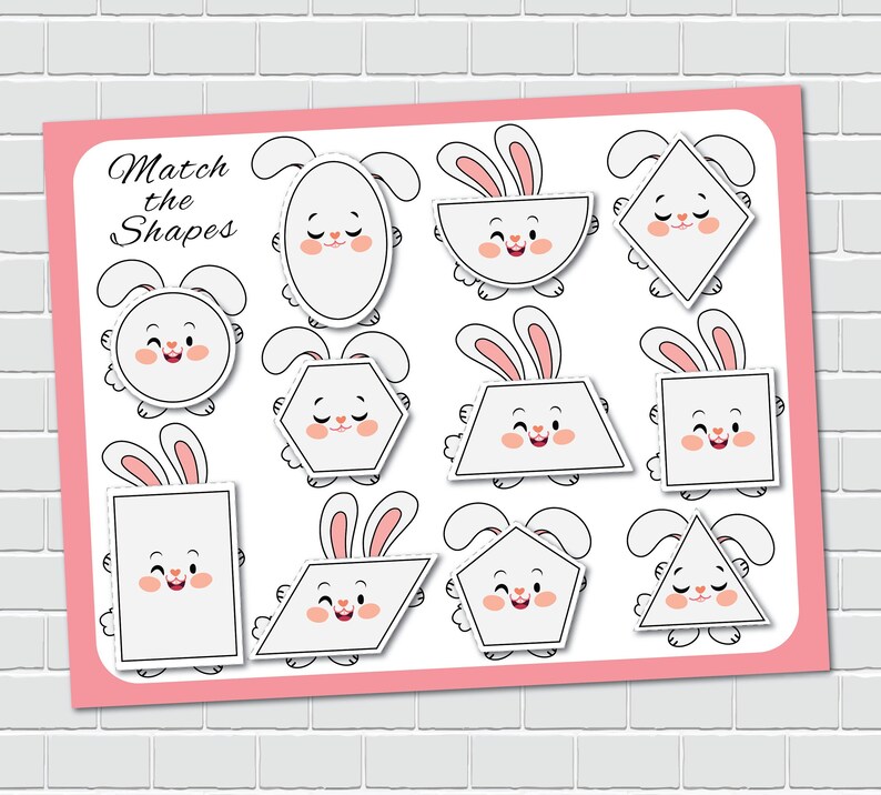 Bunny Shape Matching Activity, 2D Shapes, Easter Busy Book Page, File ...
