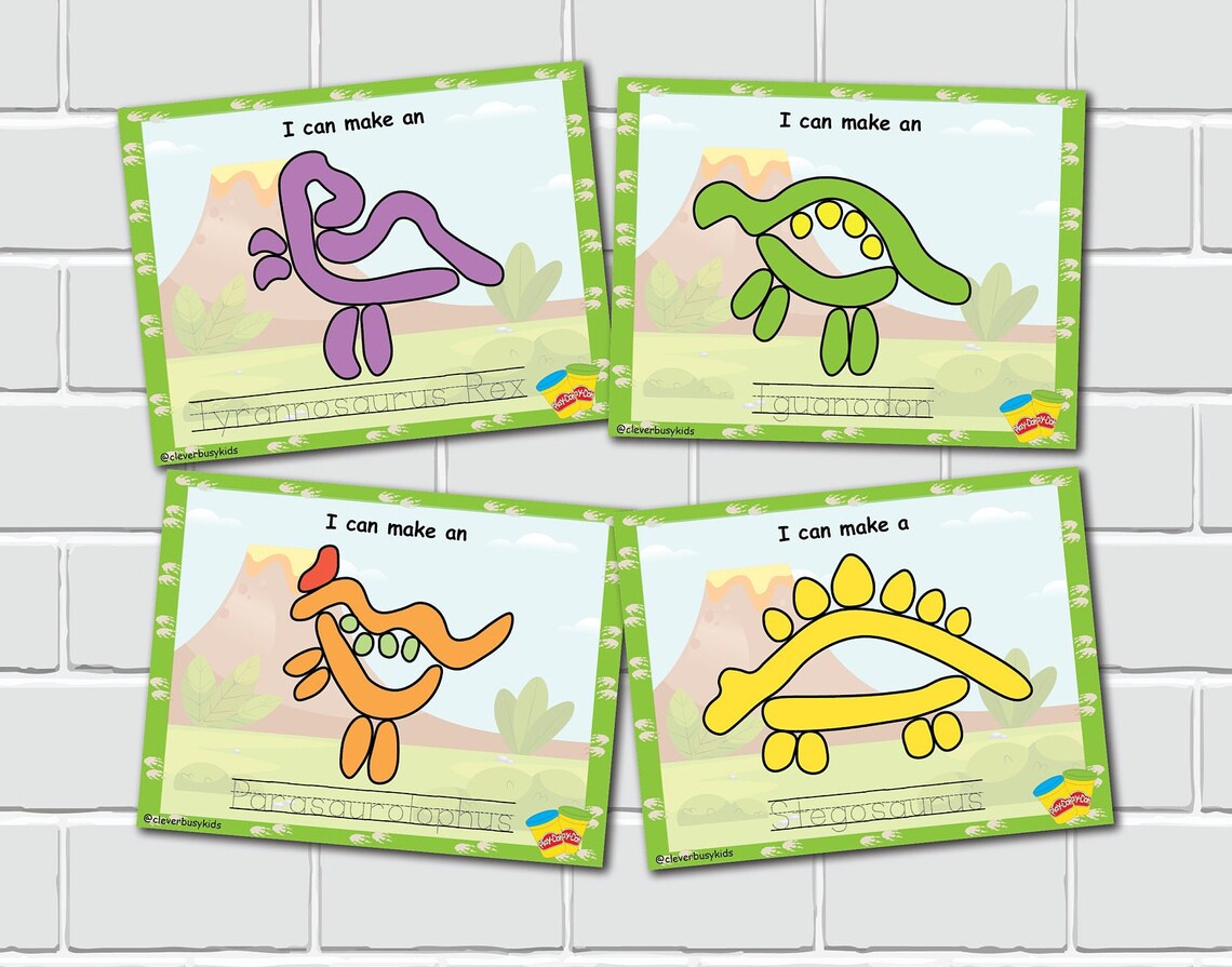 Dinosaurs Play Dough Mats Printable Play Doh Preschool - Etsy