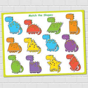 Dinosaur Shape Matching Activity, 2D Shapes, Toddler Busy Book Page ...