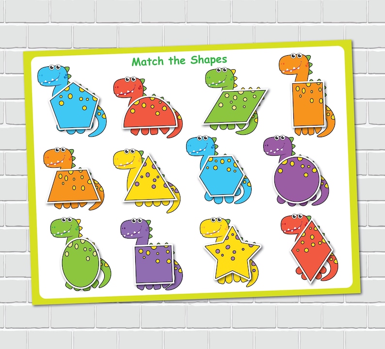 Dinosaur Shape Matching Game, 2D Shapes, Toddler Learning Activity ...