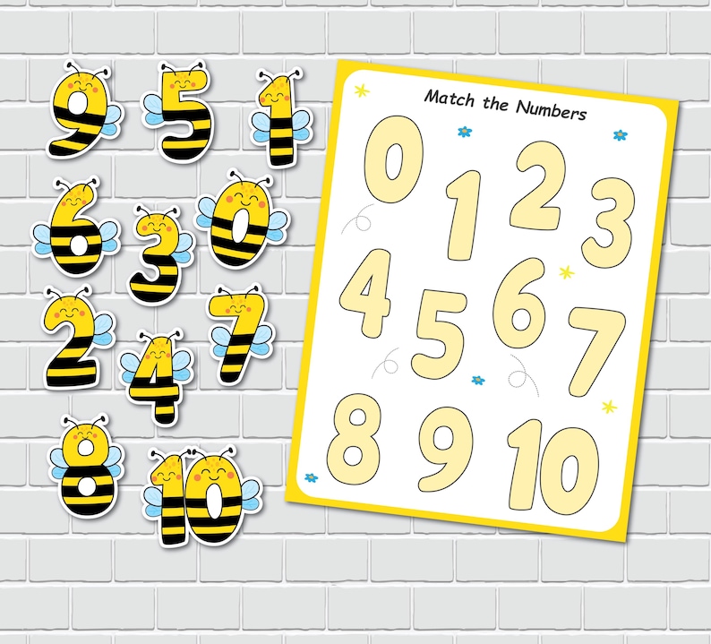 Bees Numbers Matching Activity, Toddler Busy Book, Learning Binder, Pre ...
