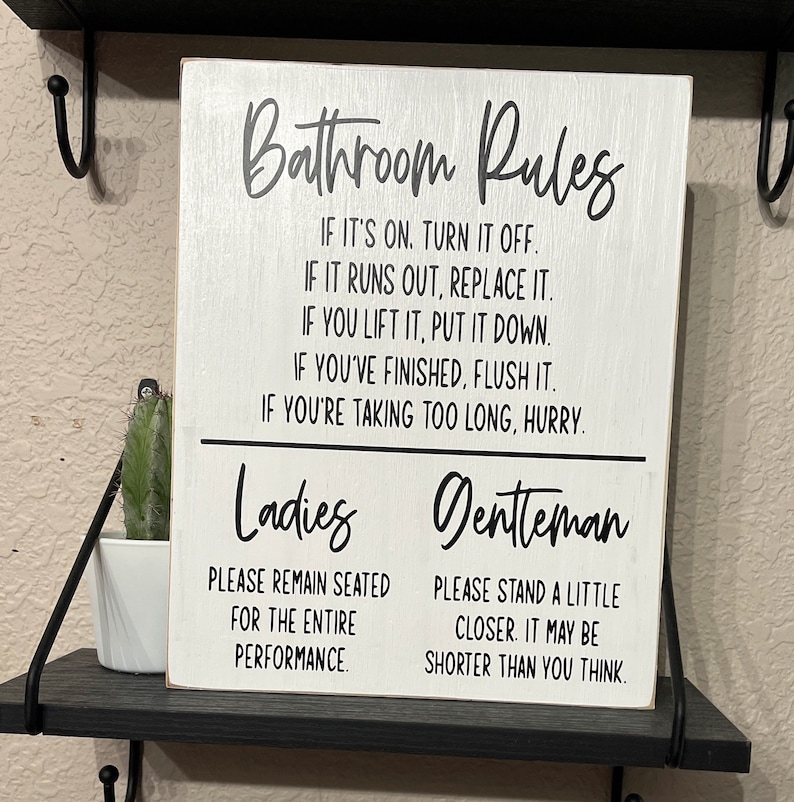 Funny Bathroom Rules Wood Sign | Farmhouse Style Decor - Etsy