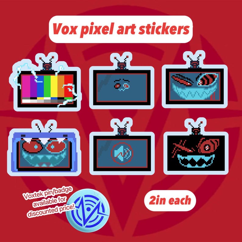 Vox Hazbin Hotel Pixel Art Stickers and Voxtek Pins - Etsy