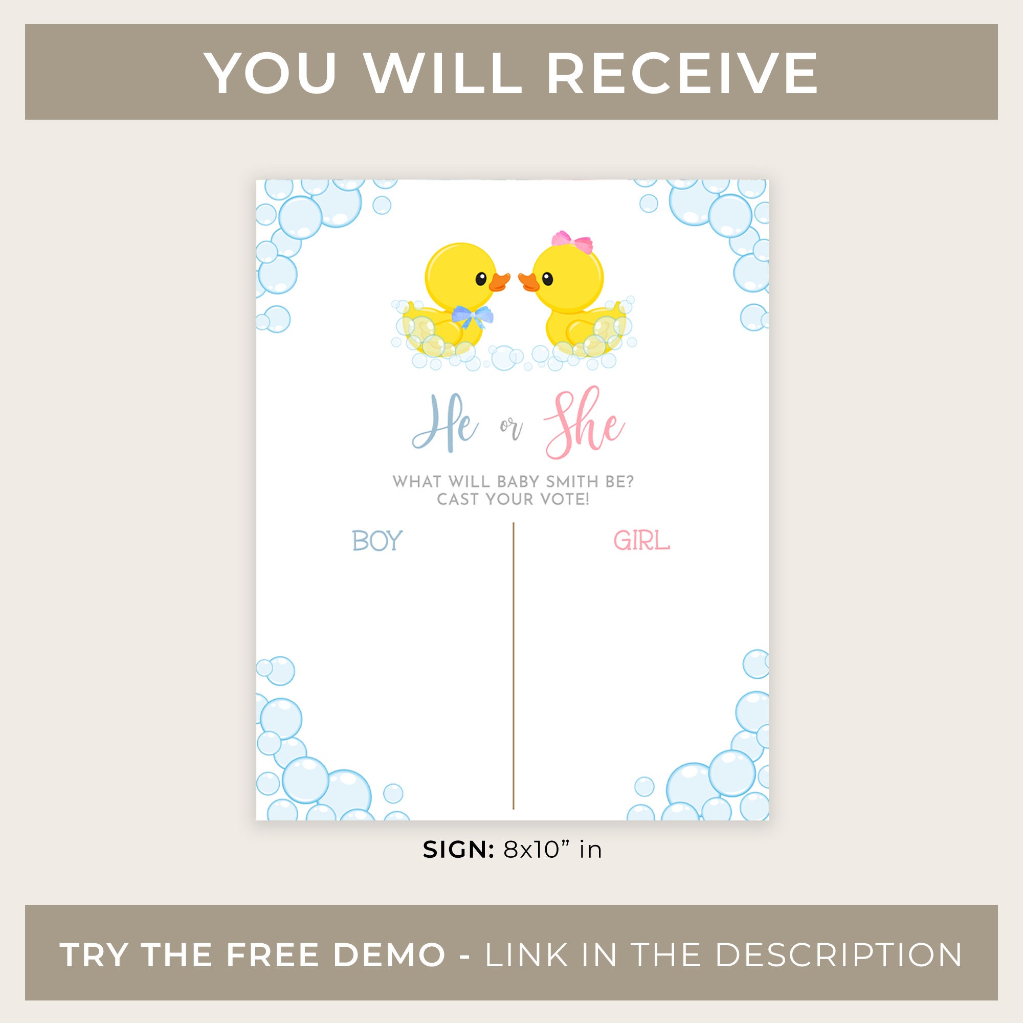 EDITABLE Rubber Duckie Gender Reveal Voting Sign, Boy or Girl Party ...