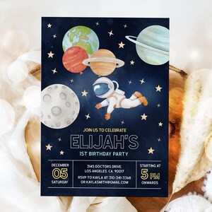 Space First Birthday Invitation, Editable Galaxy Party Invitation ...