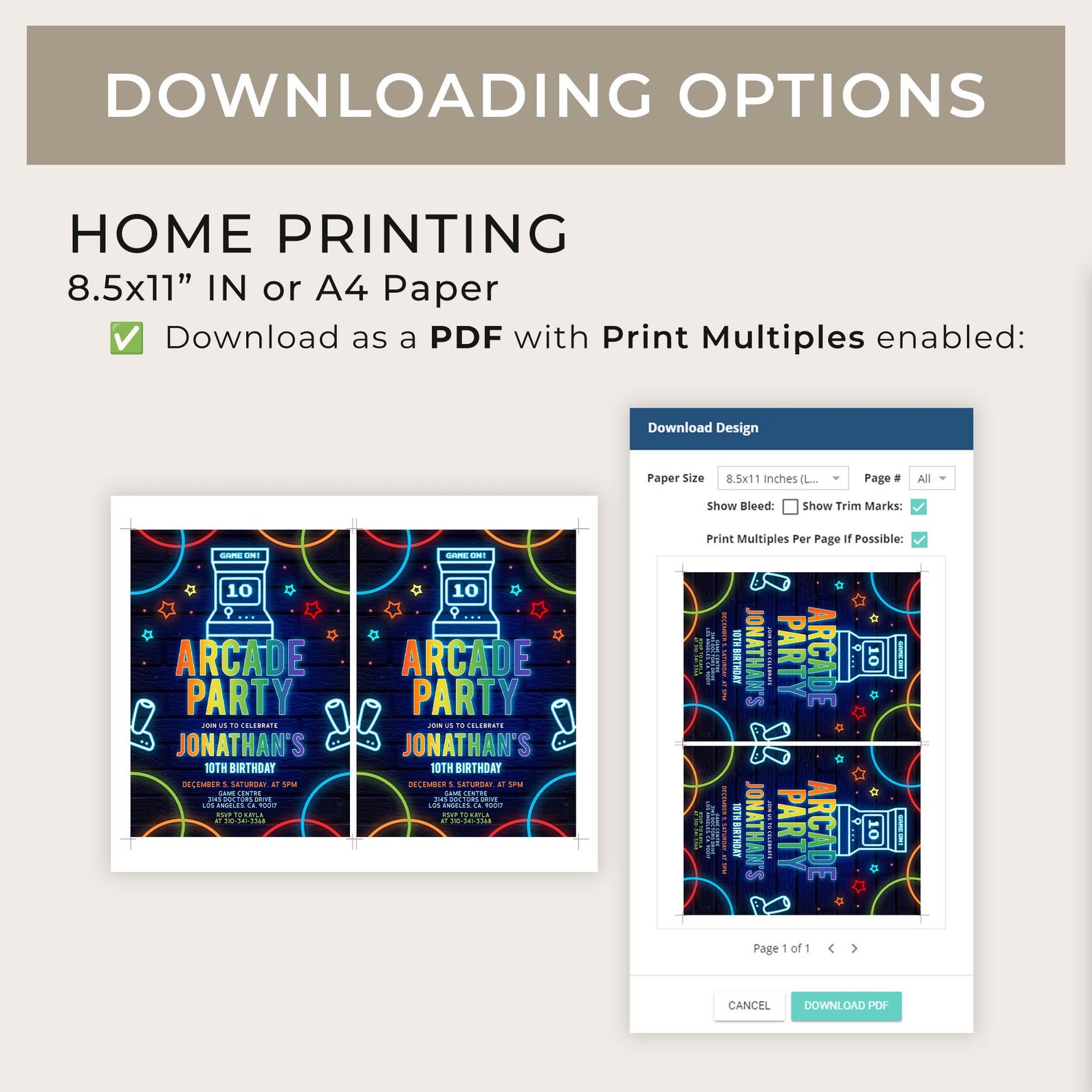 EDITABLE Arcade Party Invitation, Gamer Birthday Invite, Blue Glow Neon ...