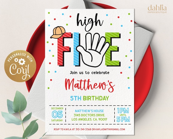 High Five Birthday Invitation, Editable Hi Five Invite Template, Boys ...