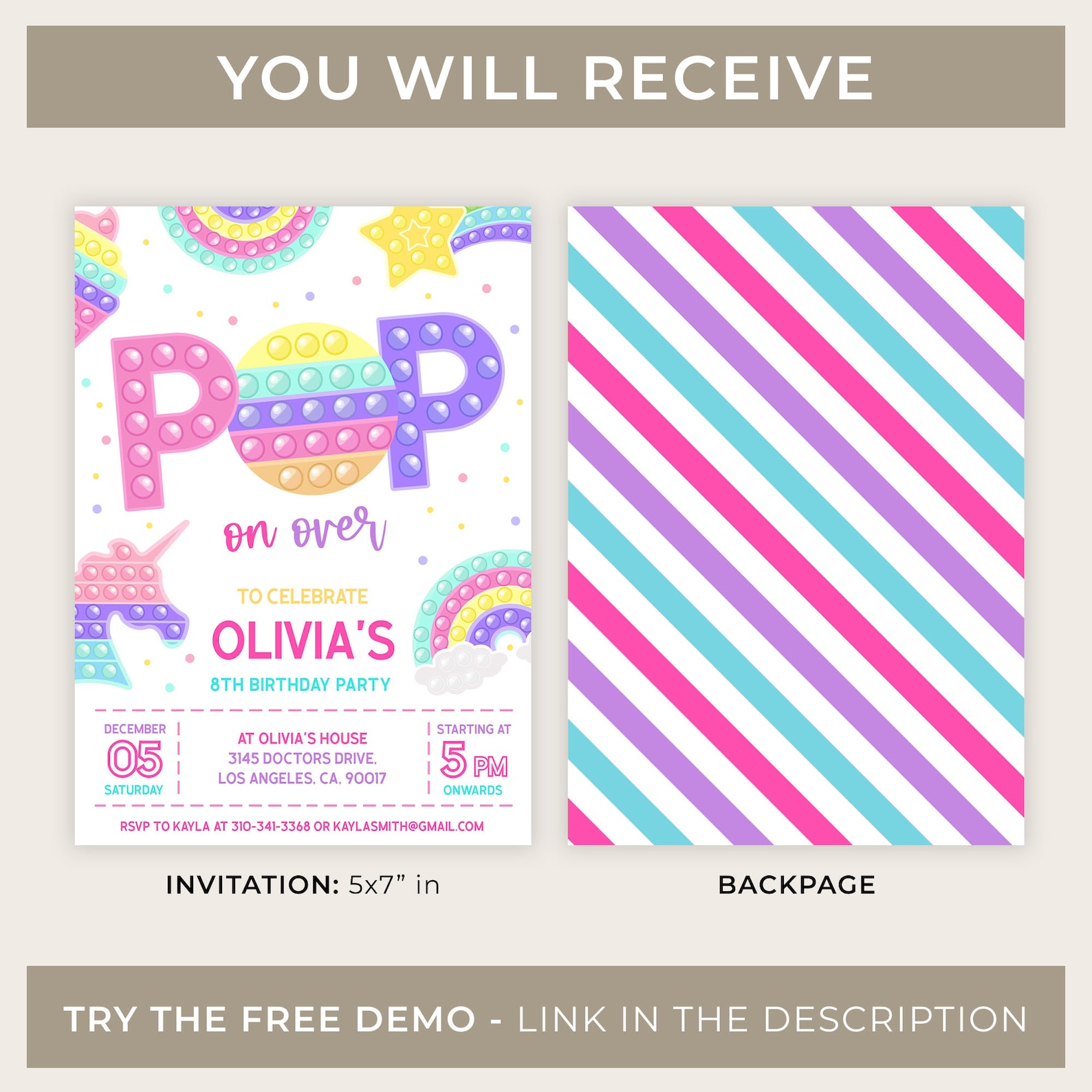 EDITABLE Pop It Birthday Invitation, Pop It Party Invitation Template ...