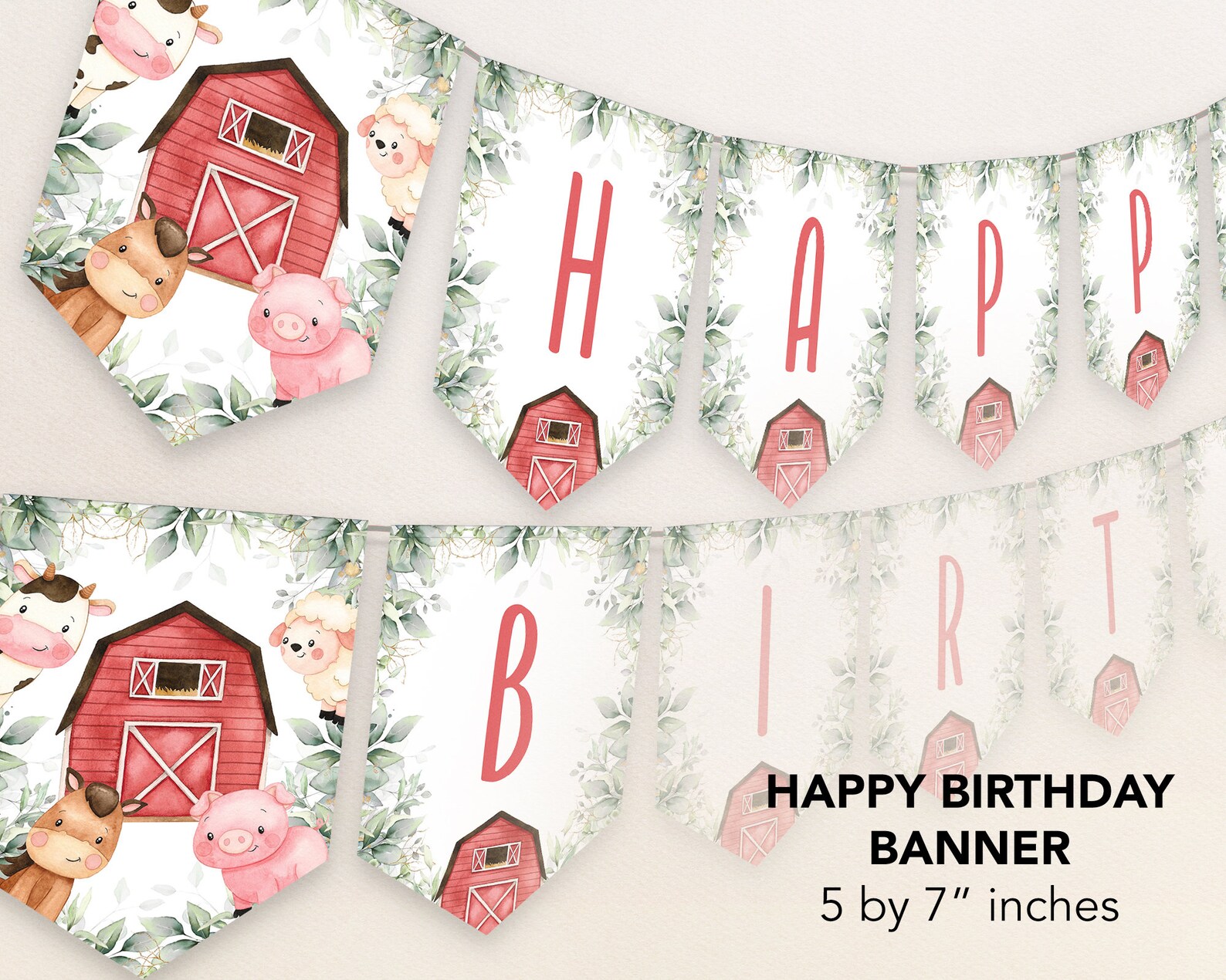 EDITABLE Farm Happy Birthday Banner, Ranch Animals Birthday Banner ...