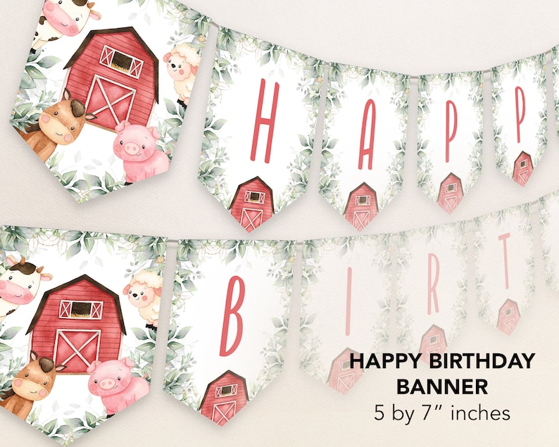 EDITABLE Farm Happy Birthday Banner Ranch Animals Birthday - Etsy Australia