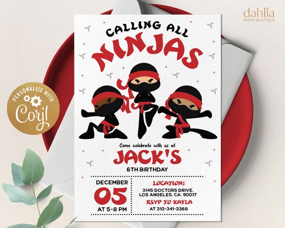 Ninja Birthday Invitation EDITABLE Ninja Warrior Party - Etsy