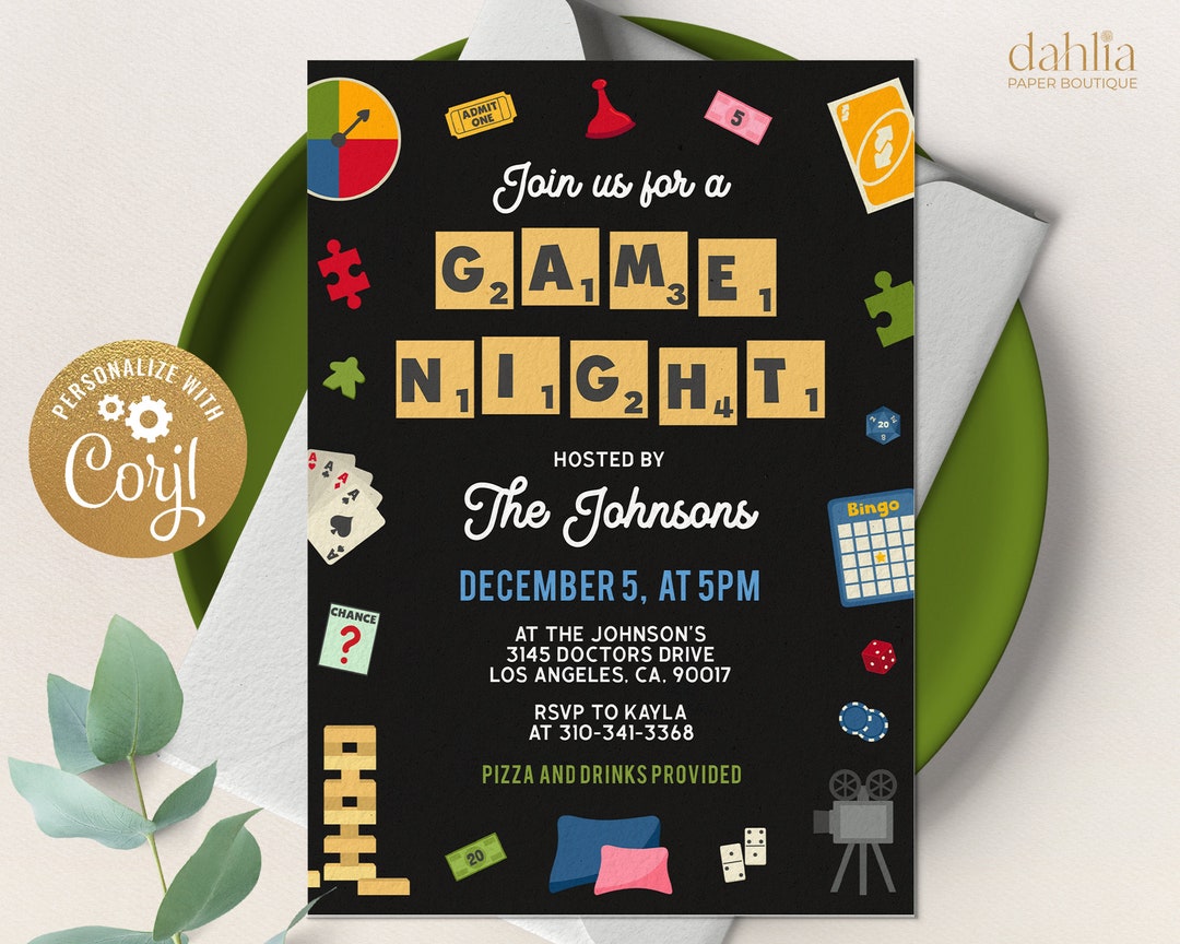 Game Night Invitation, EDITABLE House Party Invite, Board Games ...