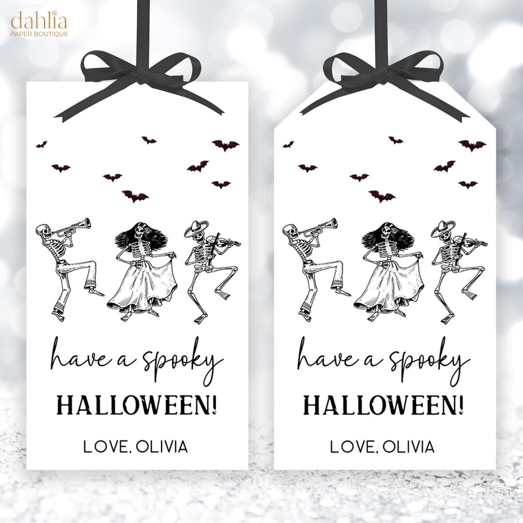 Dancing Skeleton Tag, Editable Trick or Treat Bag Tag, Printable ...