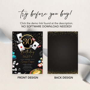 Editable Casino Birthday Invitation, 21st 30th 40th 50th Poker Birthday ...